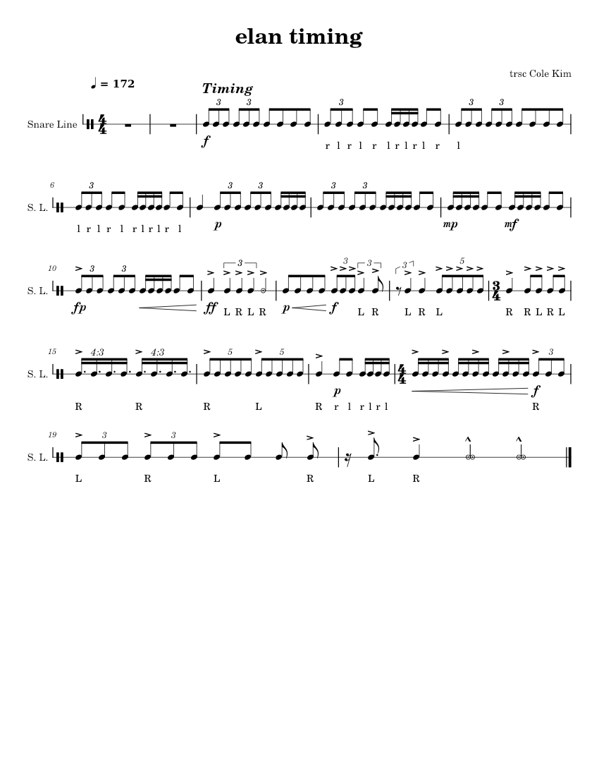 elan timing Sheet music for Snare drum (Solo) | Musescore.com