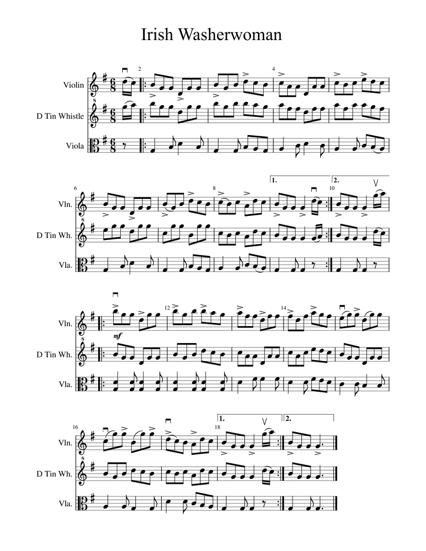 The Irish Washerwoman - Misc Traditional Sheet Music for Violin, Viola ...