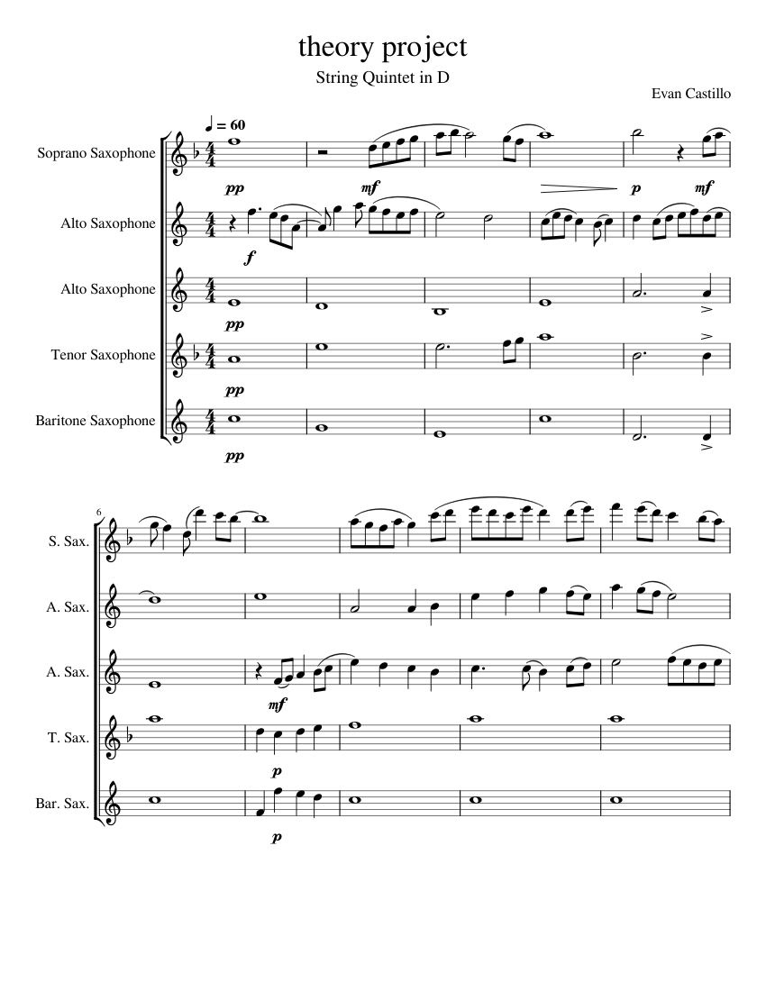 sax quintet Sheet Music for Contrabass, Violin, Viola, Cello (String Quintet) | MuseScore.com