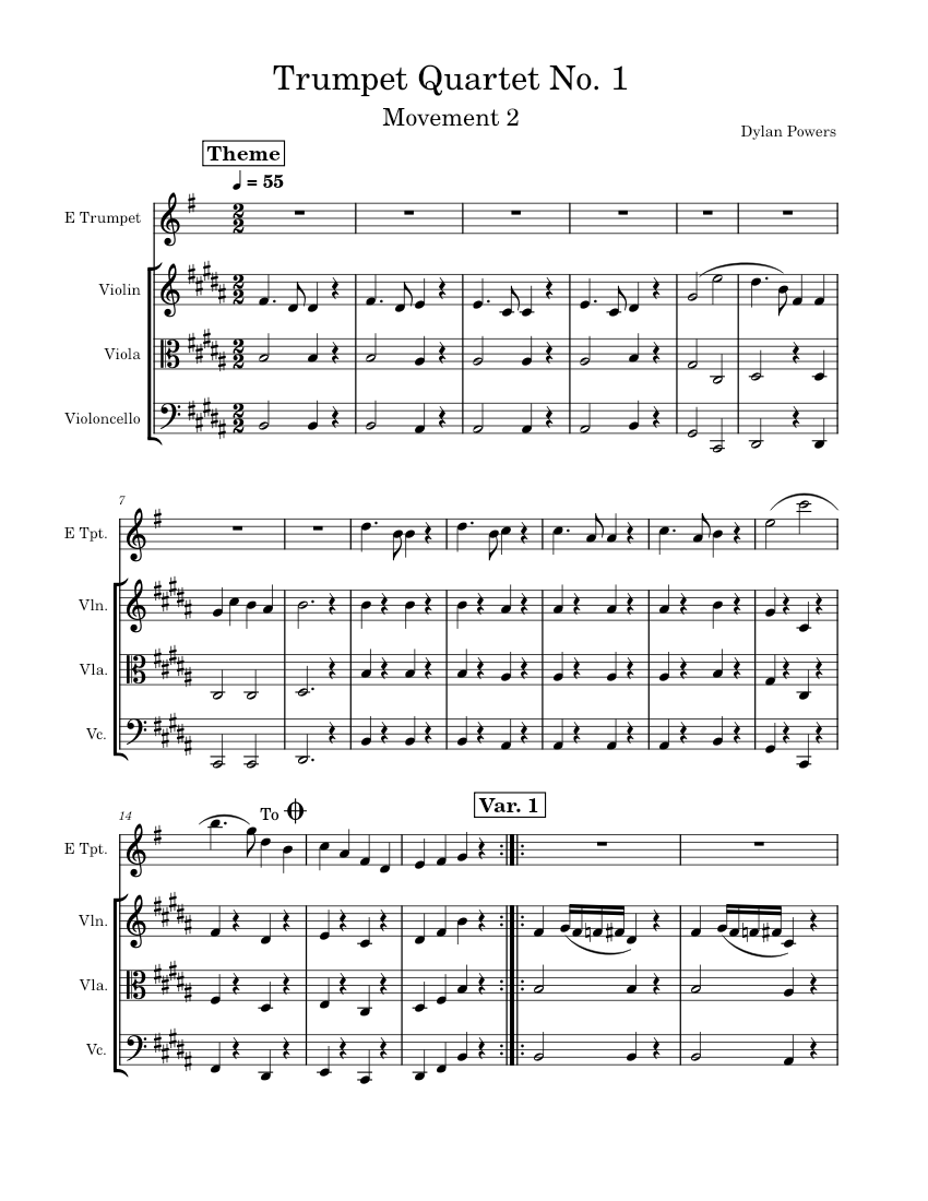 Trumpet Quartet No. 1 Movement 2 Sheet music for Violin, Viola, Cello, Trumpet other (Mixed ...