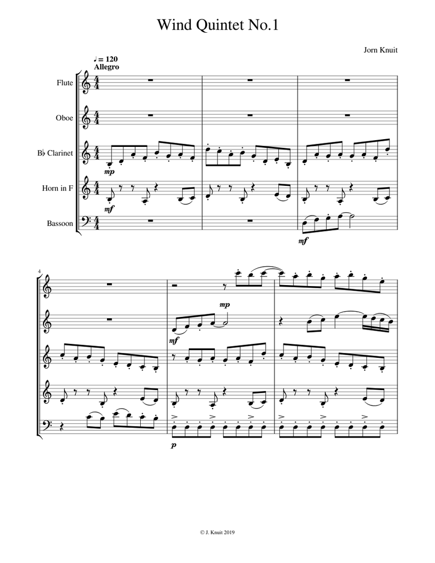 Wind Quintet No.1 Sheet music for Flute, Oboe, Clarinet in b-flat ...