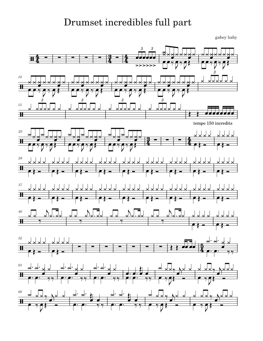 Drumset incredibles full part Sheet Music for Drum group (Solo) | MuseScore.com