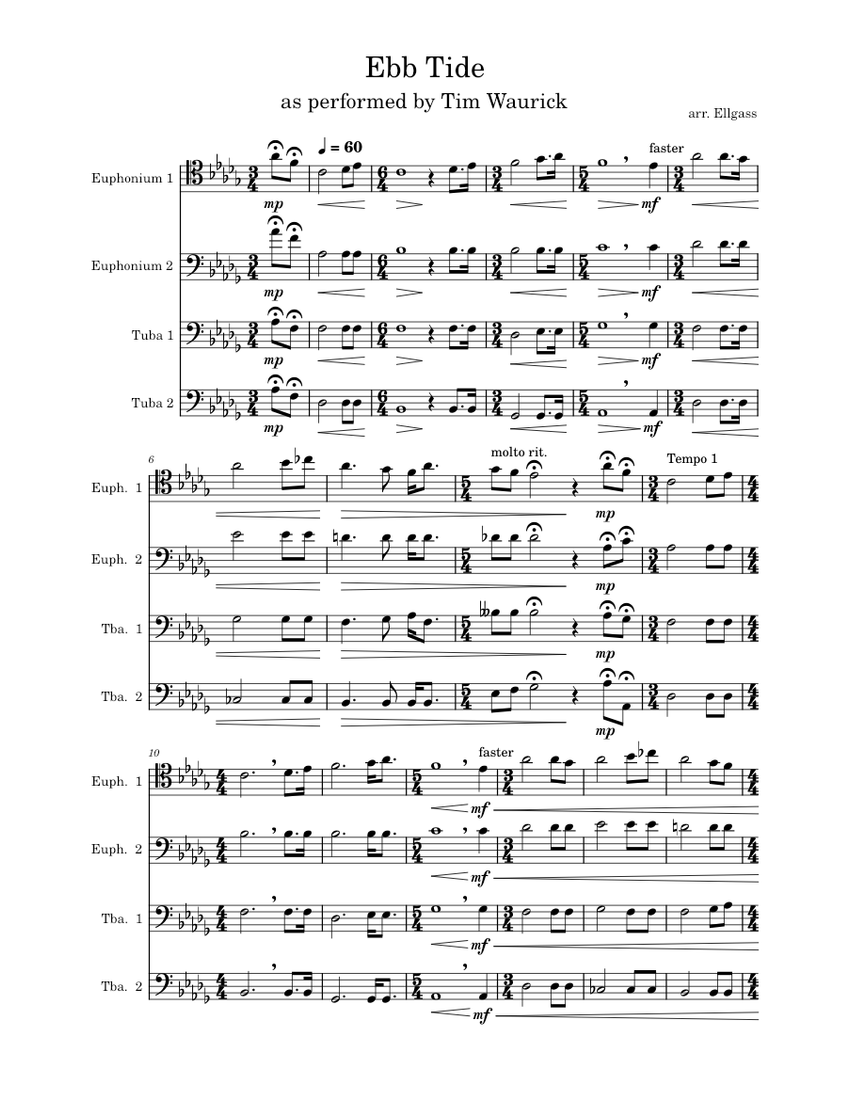 Ebb Tide Sheet Music for French horn (Brass Quartet) | MuseScore.com