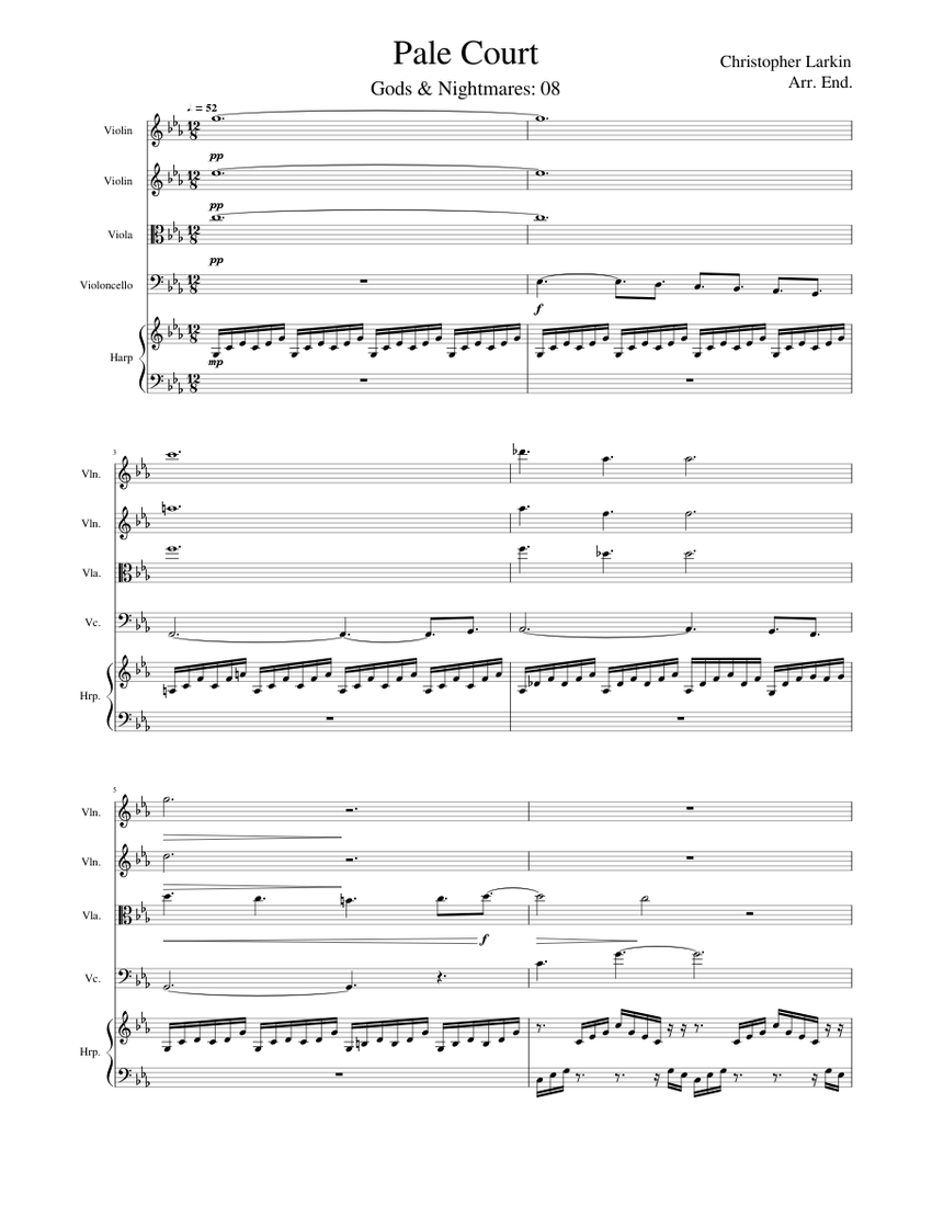 Pale Court Sheet Music for Violin, Viola, Cello, Harp (Mixed Quintet ...