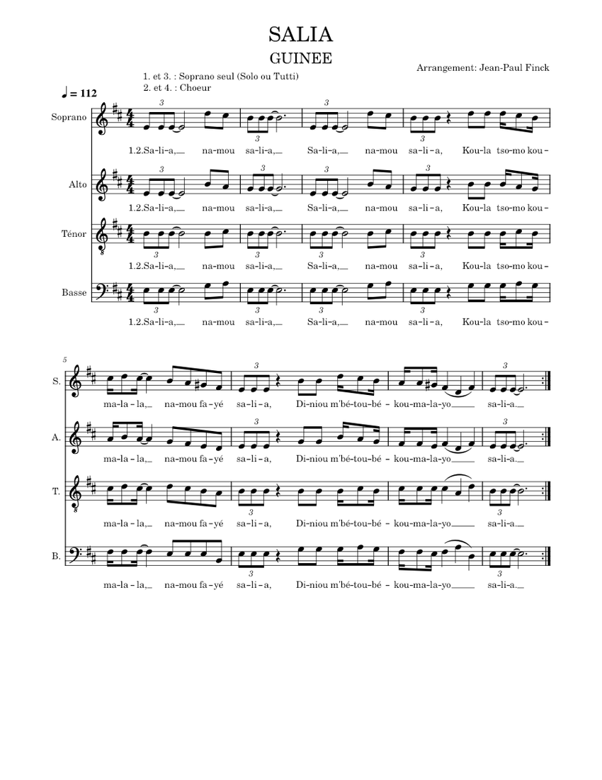 Salia – Misc Traditional (Guinea) Sheet music for Soprano, Alto, Tenor ...