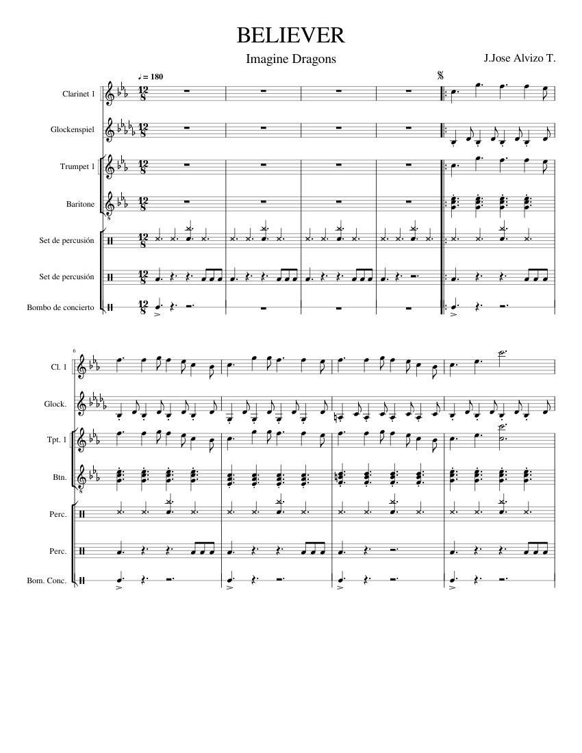 BELIEVER - IMAGINE DRAGONS Sheet music for Clarinet in b-flat, Trumpet ...