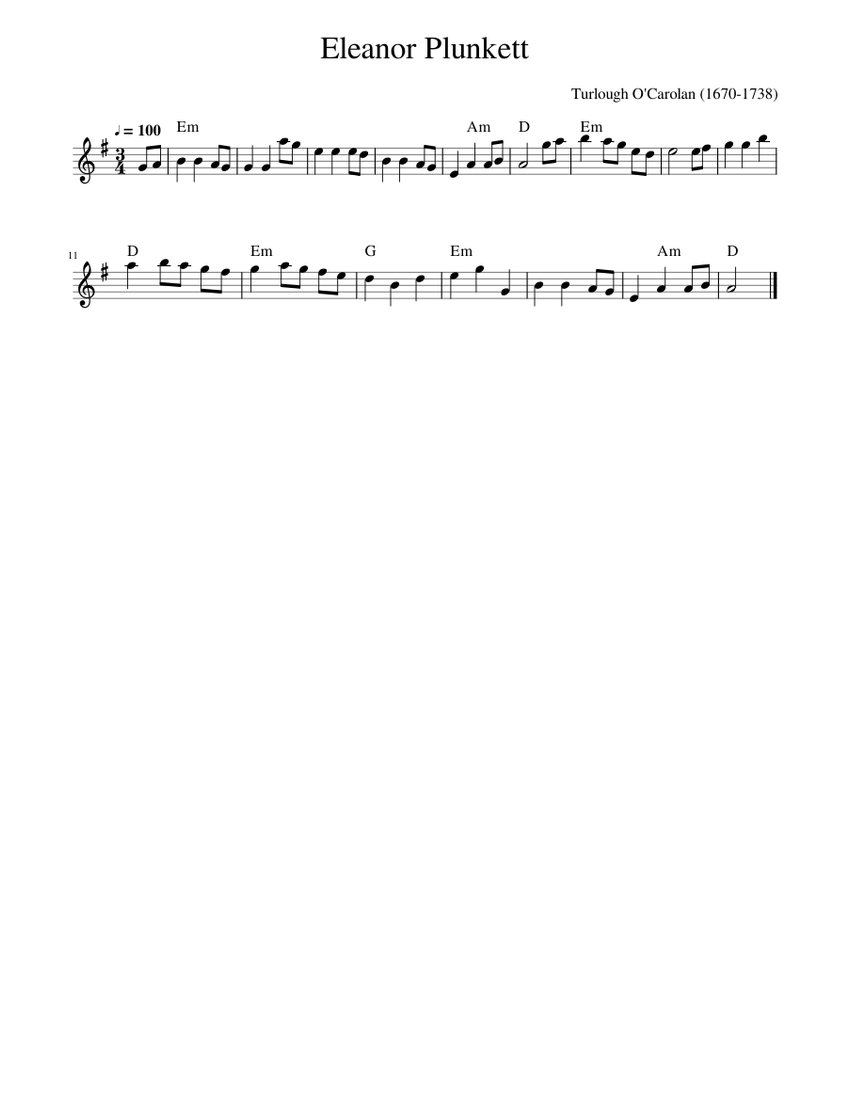 Eleanor Plunkett Sheet Music with Chords for Piano (Solo) easy ...