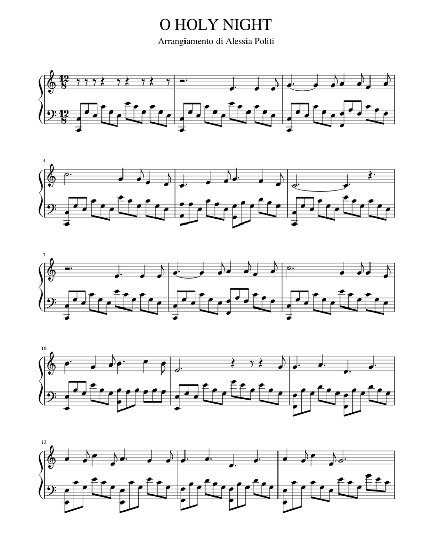 O HOLY NIGHT arrangiamento Sheet music for Piano (Solo) Easy ...