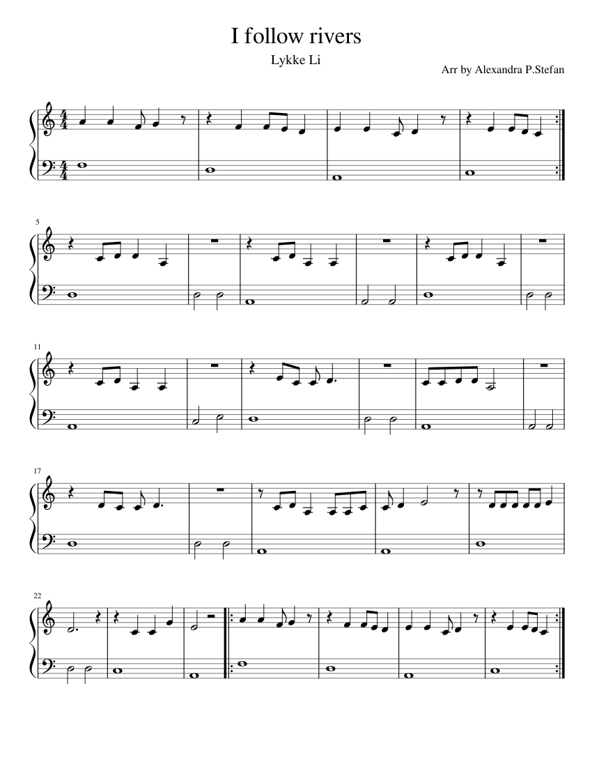 I follow rivers - Lykke Li Sheet Music for Piano (Solo) Easy ...