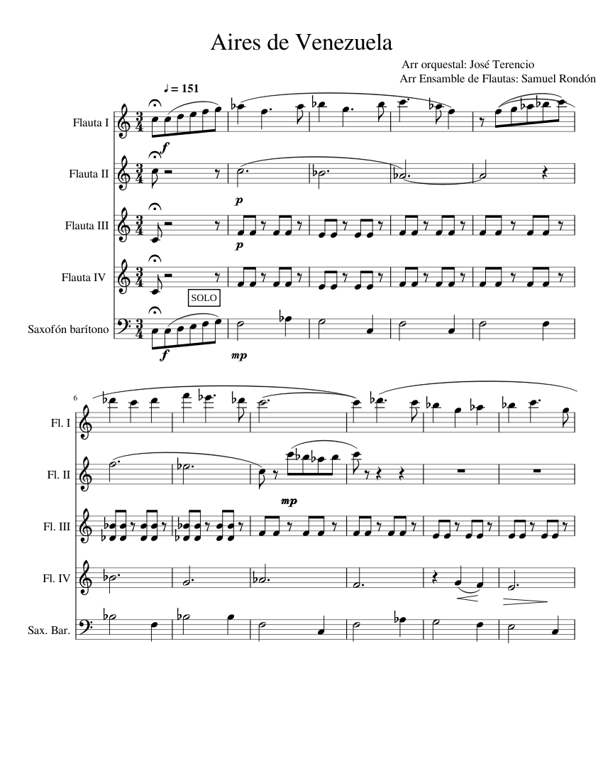 Aires de Venezuela Sheet music for Flute, Saxophone baritone (Mixed ...