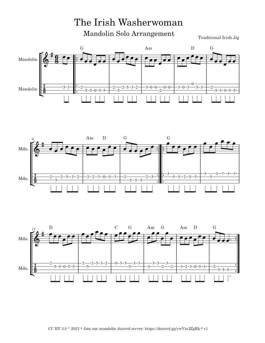 The Irish Washerwoman Sheet music for Mandolin (Solo) | Musescore.com