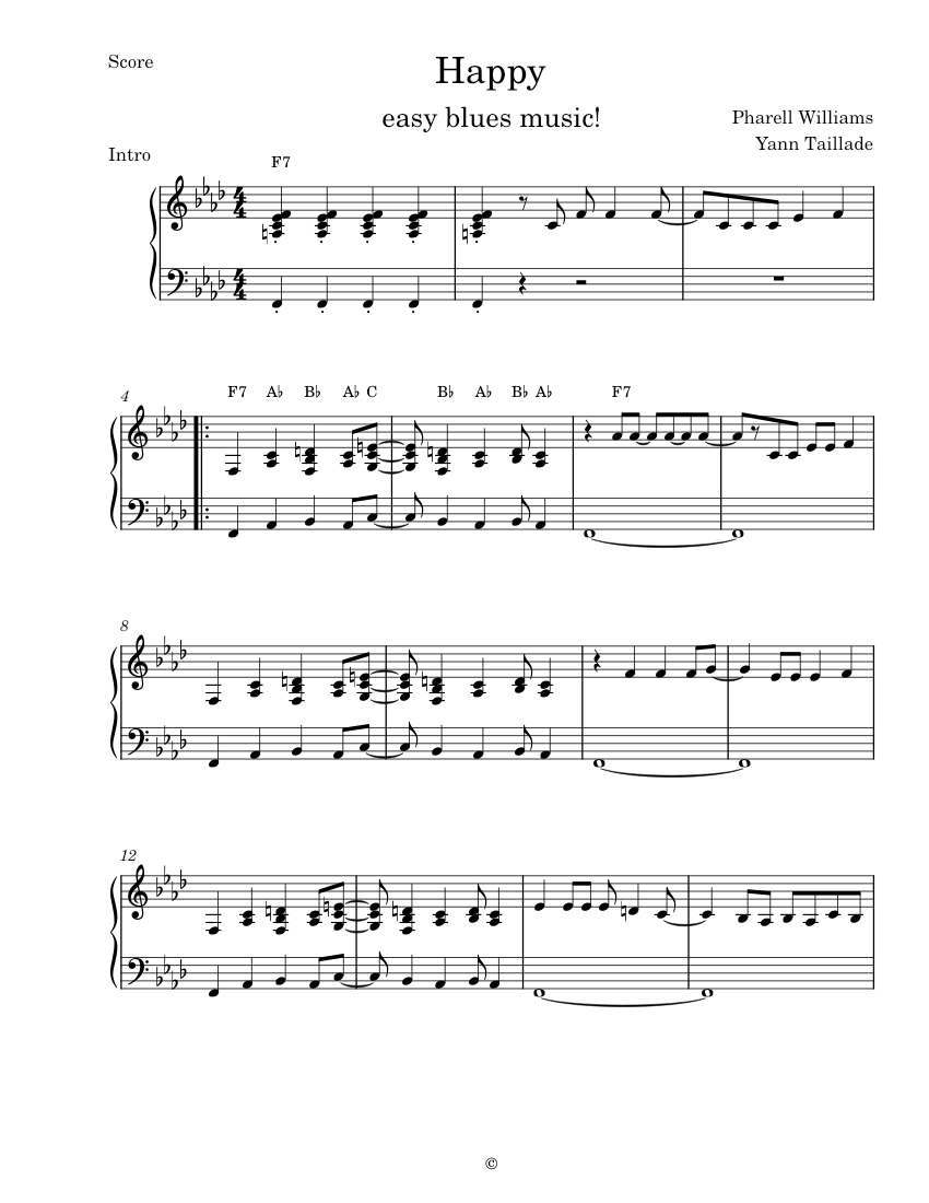 Happy – Pharell Williams happy Sheet Music with Chords for Piano (Solo ...
