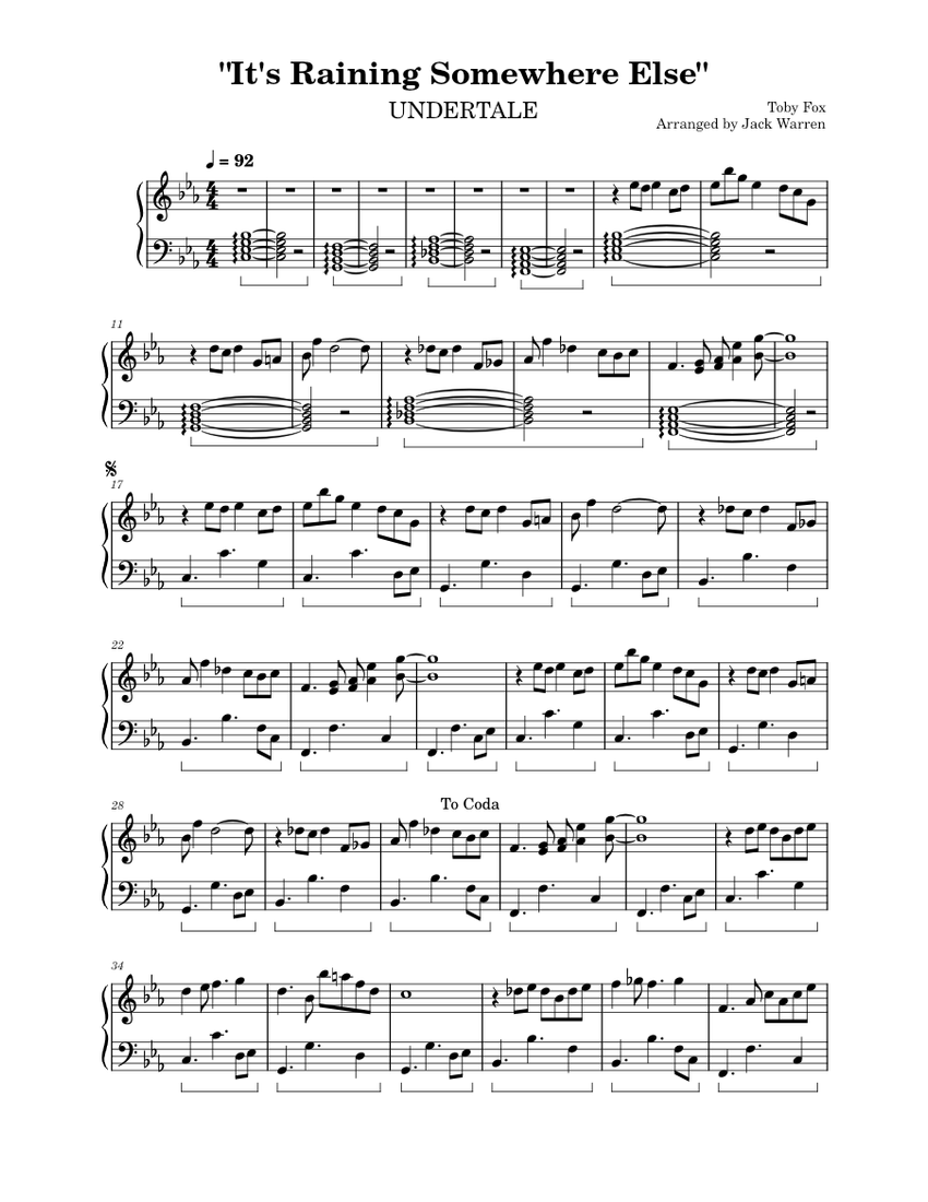 It's Raining Somewhere Else – Toby Fox It's Raining Somewhere Else - Undertale Sheet Music for ...