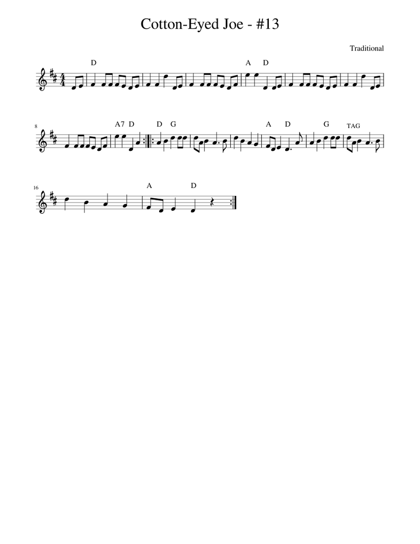 Traditional music - Cotton-Eyed Joe - #13 Sheet music for Piano (Solo ...
