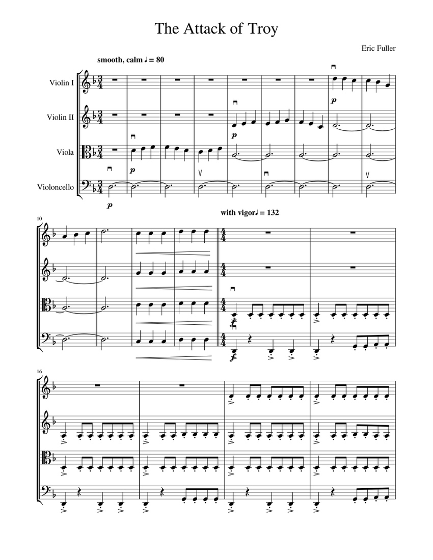 The Attack of Troy Sheet music for Violin, Viola, Cello (String Quartet ...