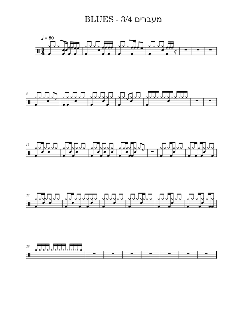 BLUES - DRUMS TRANSITIONS Sheet Music for Drum group (Solo) | MuseScore.com