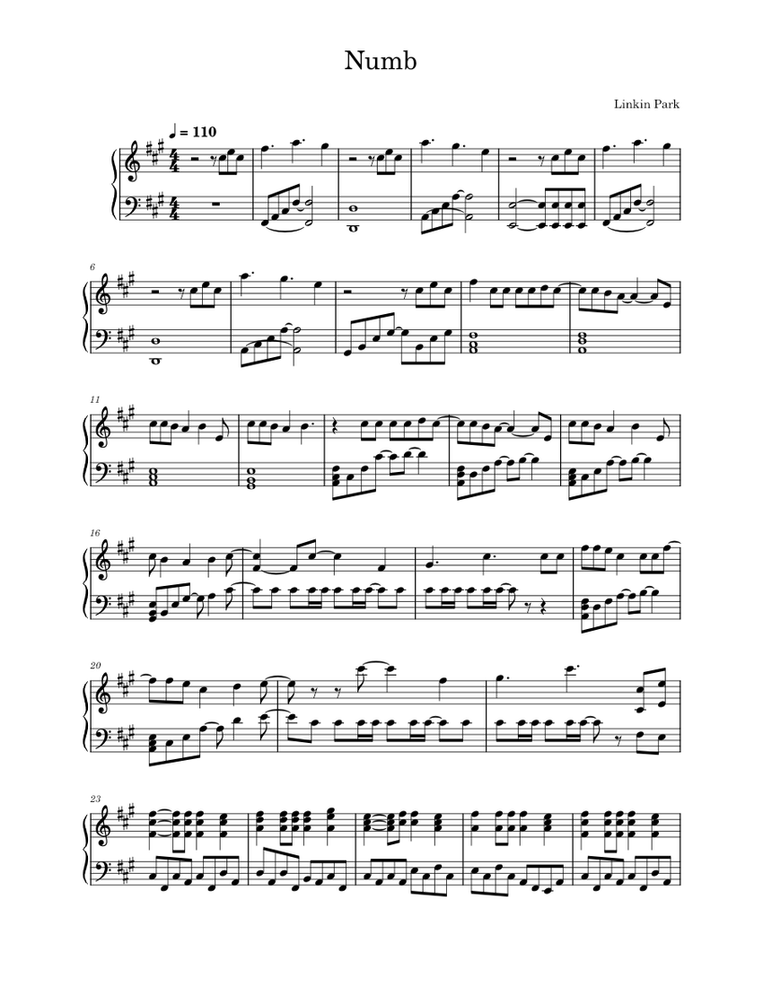 Numb - Linkin Park Sheet music for Piano (Solo) | Musescore.com