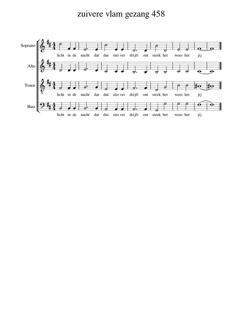 zuivere vlam gezang 458 Sheet music for Soprano, Alto, Tenor, Bass ...