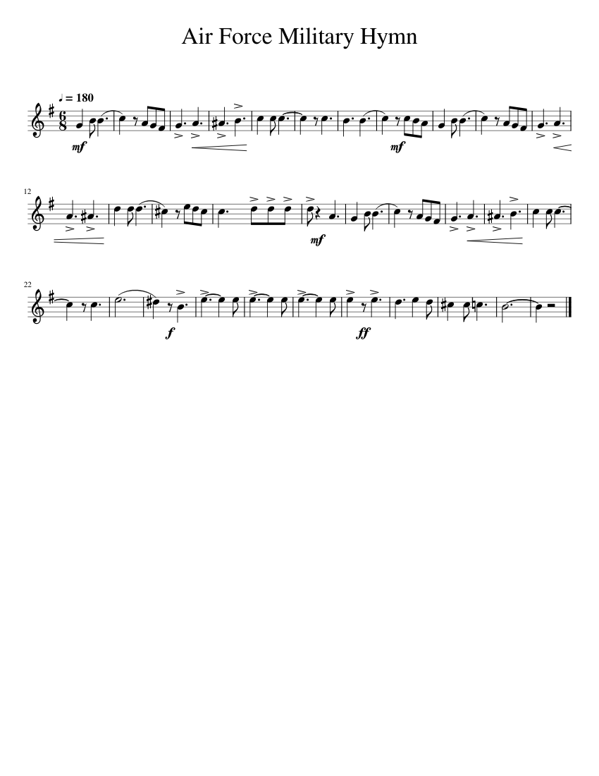 Air Force Military Hymn Sheet Music for Saxophone alto (Solo ...