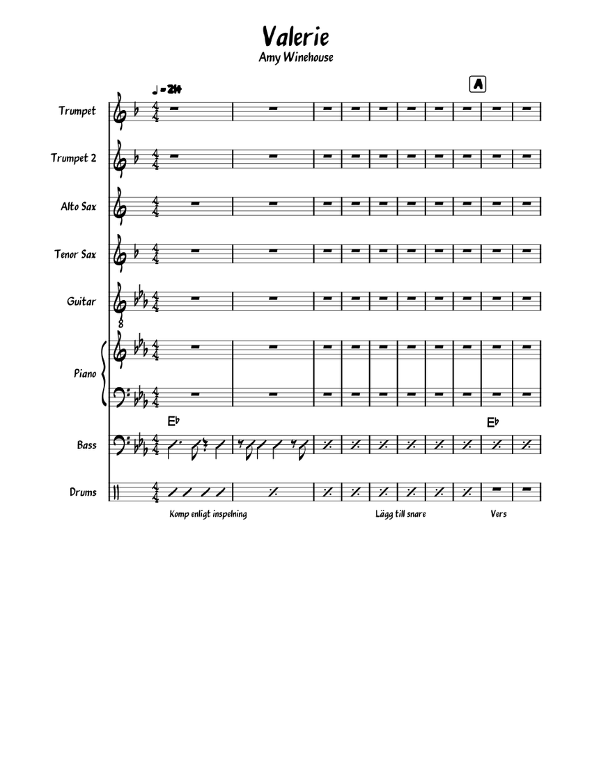 Valerie Sheet Music with Chords for Piano, Saxophone alto, Saxophone ...