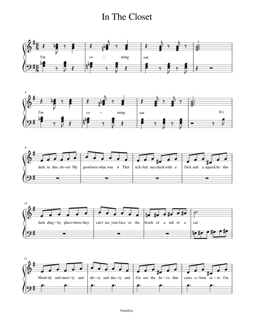 In The Closet with lyrics Sheet music for Piano (Solo) Easy | Musescore.com