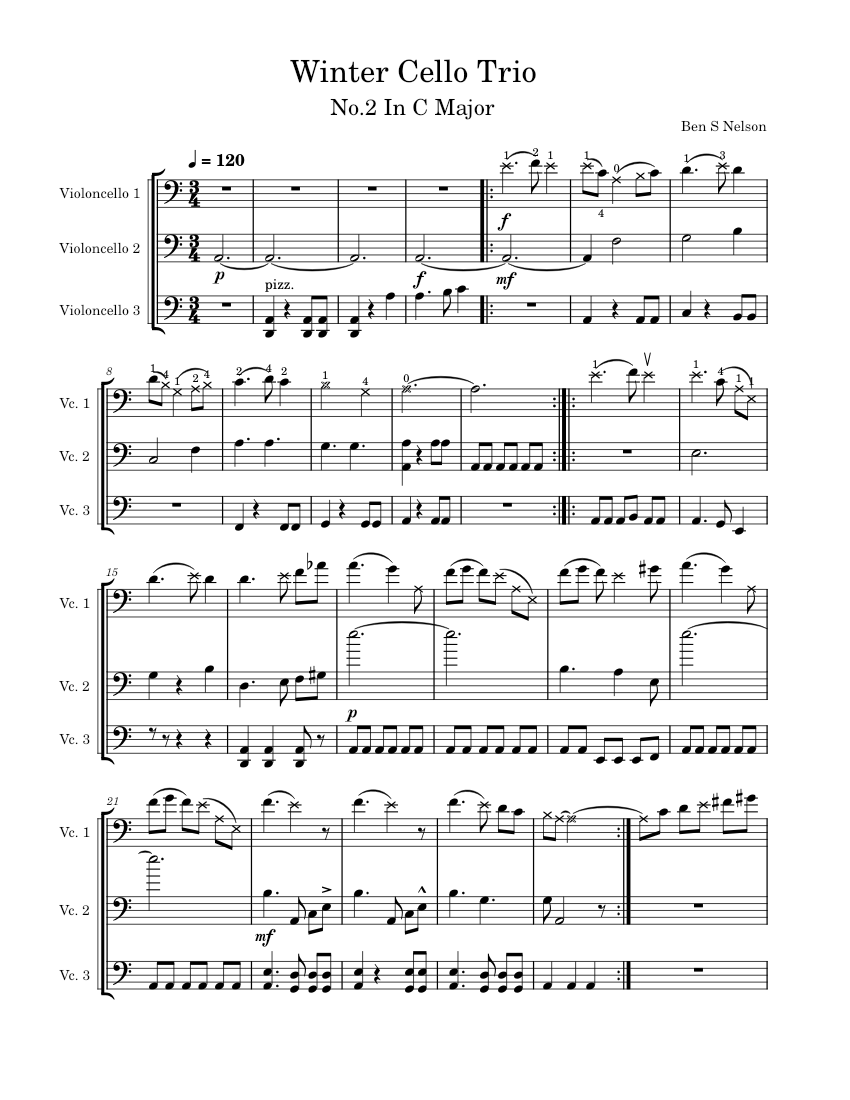 Winter Cello Trio - Ben S Nelson Sheet Music for Cello (Mixed Trio ...