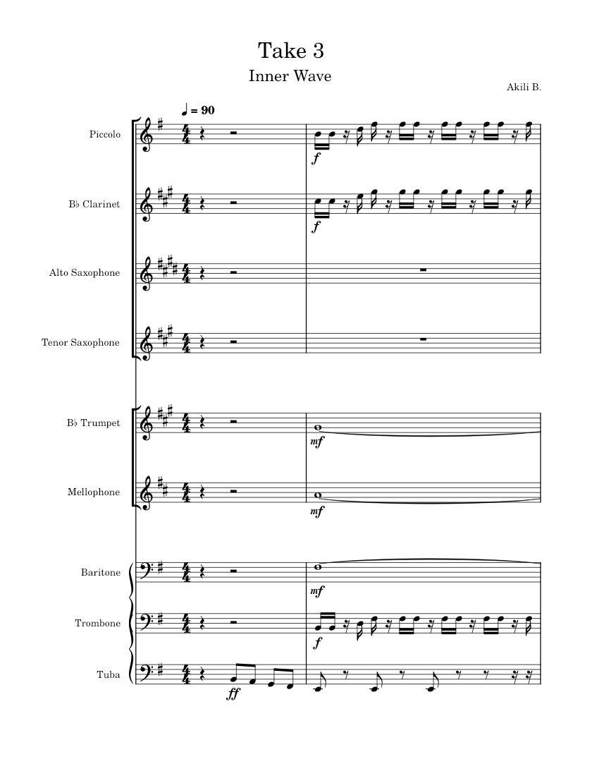 Take 3 - Inner Wave Sheet Music for Mellophone, Flute piccolo, Clarinet in b-flat, Saxophone ...