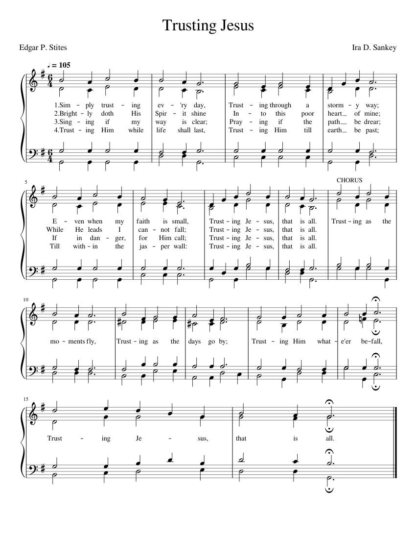 149 Trusting Jesus Sheet Music for Piano (Solo) easy | MuseScore.com