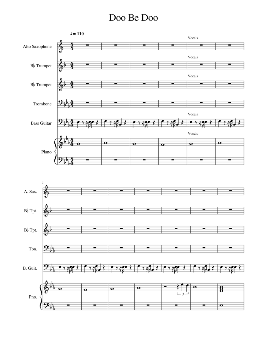 Doo Be Doo Sheet Music for Piano, Trombone, Saxophone alto, Trumpet in ...