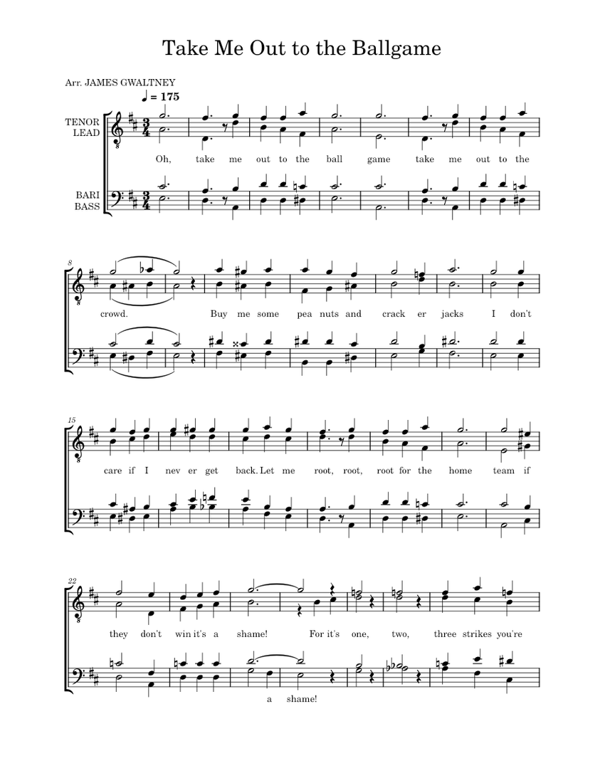 Take Me Out to the Ball Game Sheet music for Tenor, Bass voice (Men’s ...