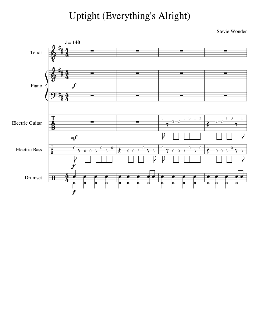 Uptight Everything's Alright Sheet Music and Tab for Piano, Tenor ...
