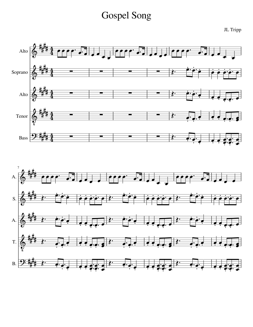 Gospel Song Sheet Music for Soprano, Alto, Tenor, Bass voice (Choral ...