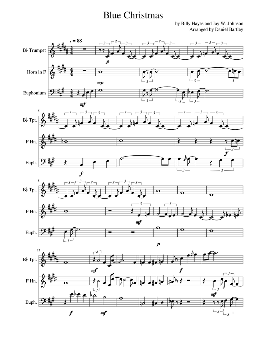 Blue Christmas Sheet Music for Euphonium, Trumpet in b-flat, French ...