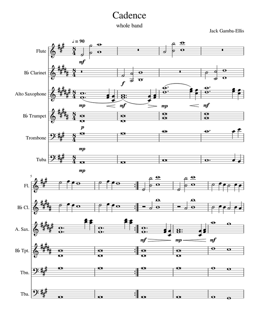 Cadence Band Sheet music for Trombone, Tuba, Flute, Clarinet in b-flat ...