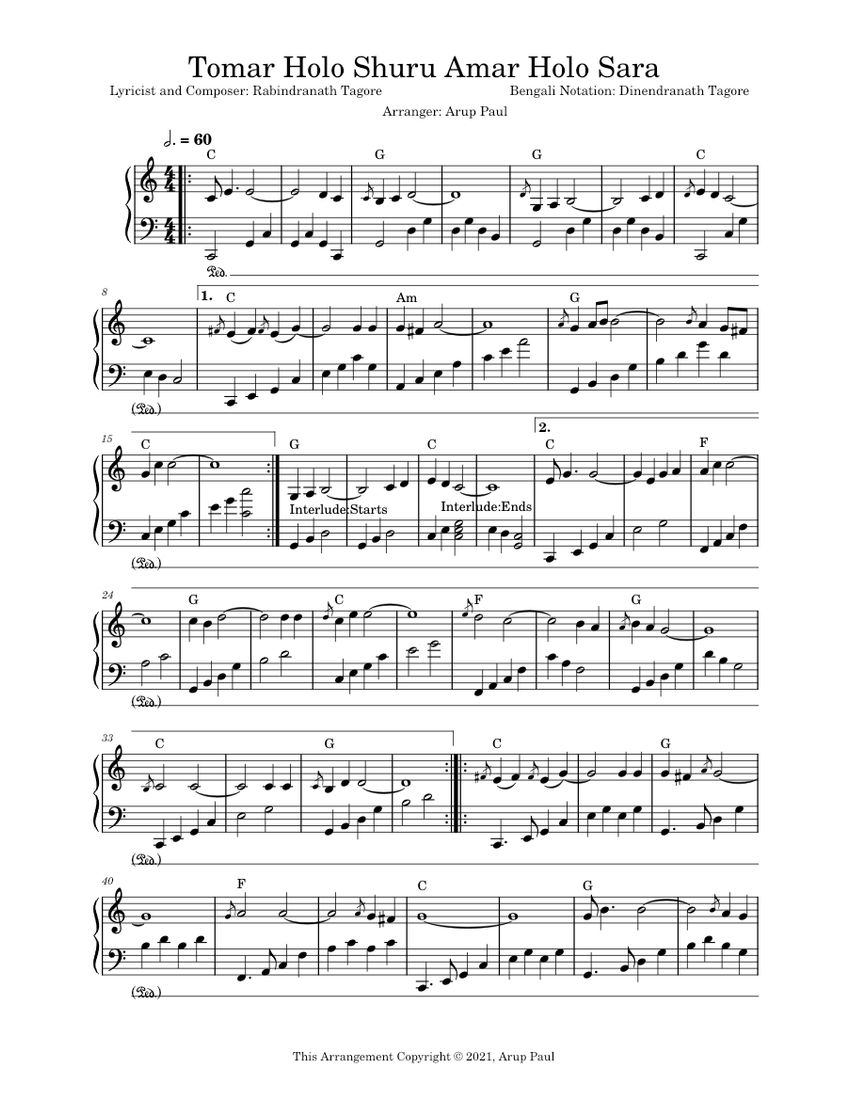 Tomar Holo Shuru Amar Holo Sara Rabindra Sangeet Piano Solo Version Arrangement By Arup Paul ...