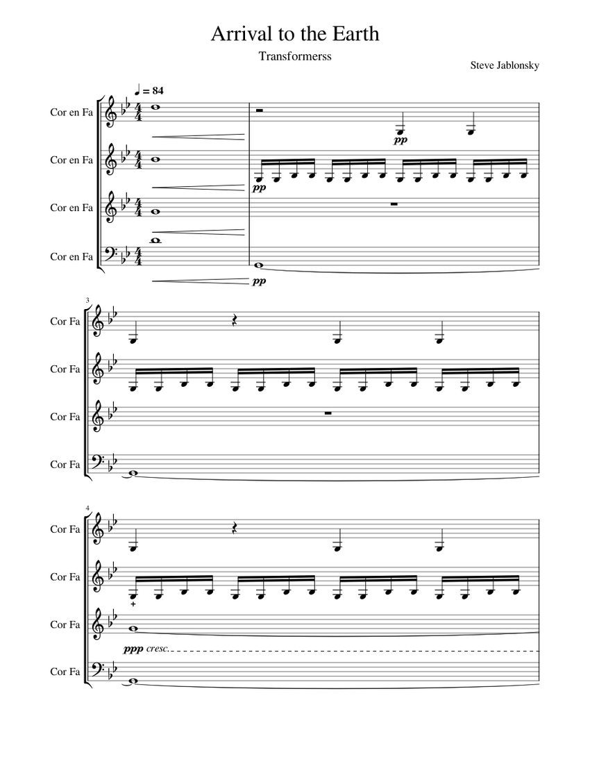 Arrival to the Earth - Transformers Sheet Music for French horn (Mixed ...