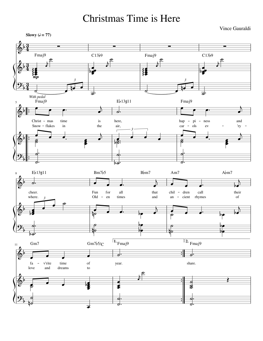 Christmas Time is Here Sheet Music with Chords for Piano, Vocals (Solo ...