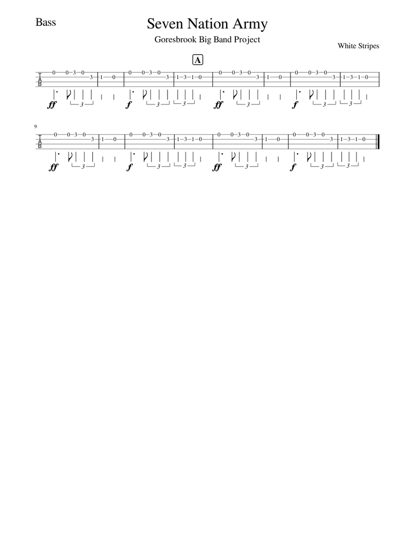 Seven Nation Army-Bass Sheet Music and Tab for Bass guitar (Solo ...