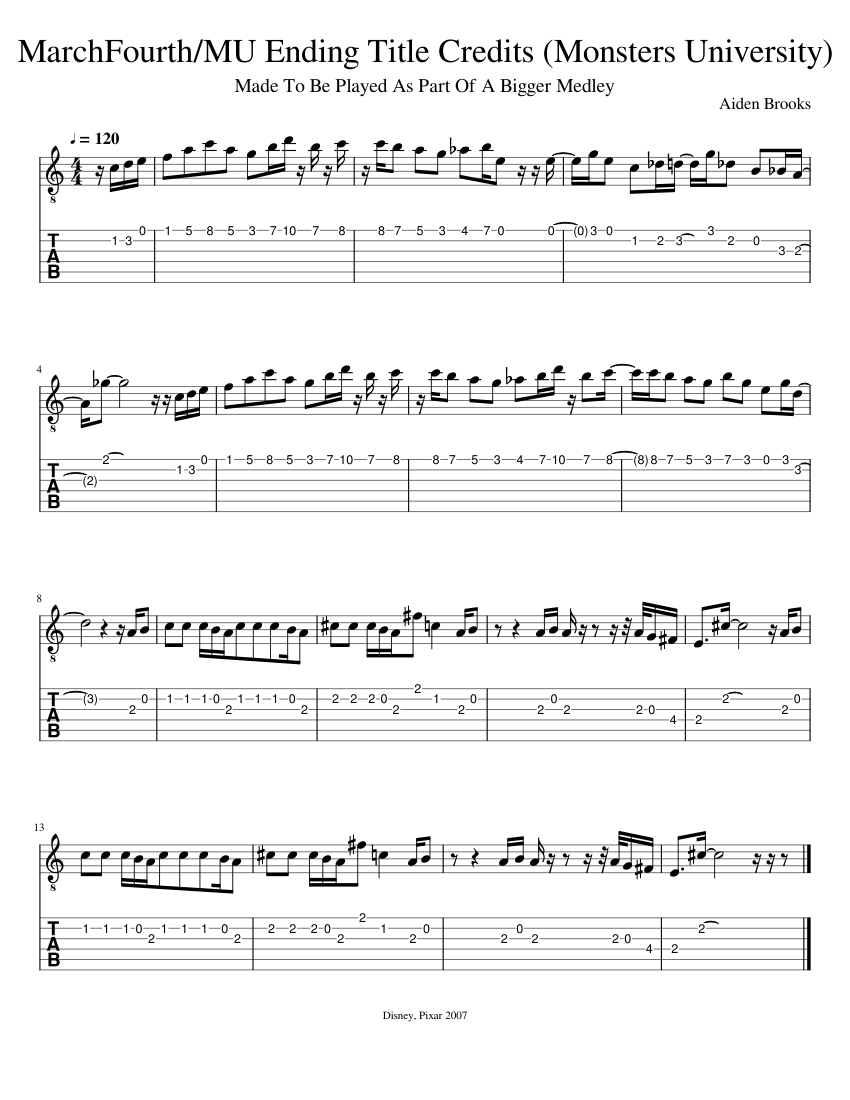 MU Ending Title Credits (Monsters University) Sheet music for Guitar ...