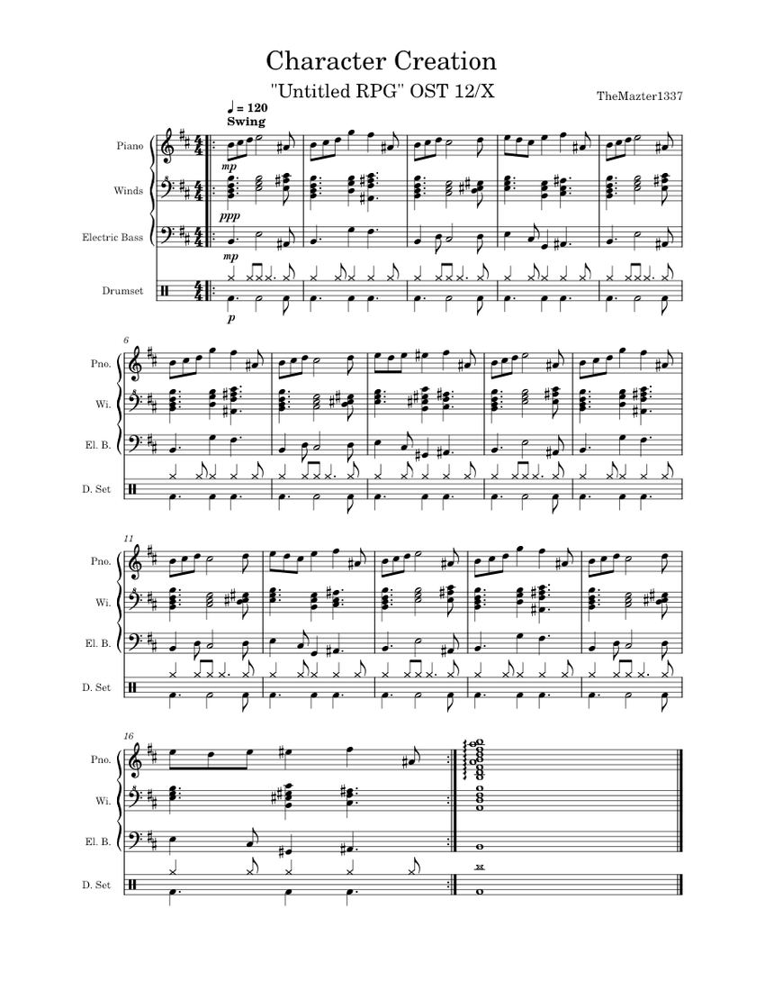 Character Creation - "Untitled RPG" OST 12/X Sheet music for Piano ...