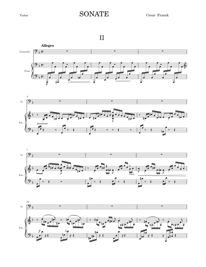 Sonate violon piano II – César Franck Sheet Music for Piano, Cello (Mixed Duet) | MuseScore.com