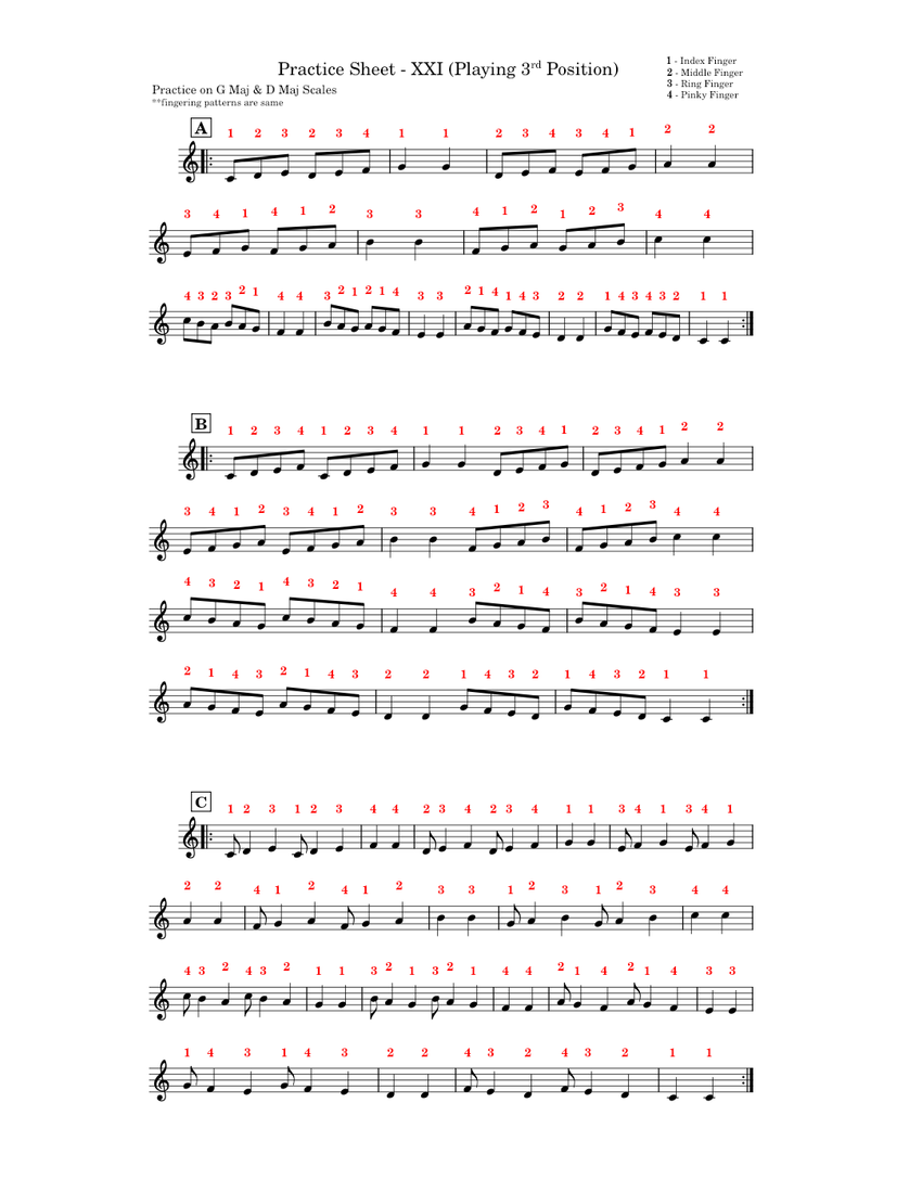 Practice Sheet - XXI (Playing 3rd Position) Sheet music for Violin ...