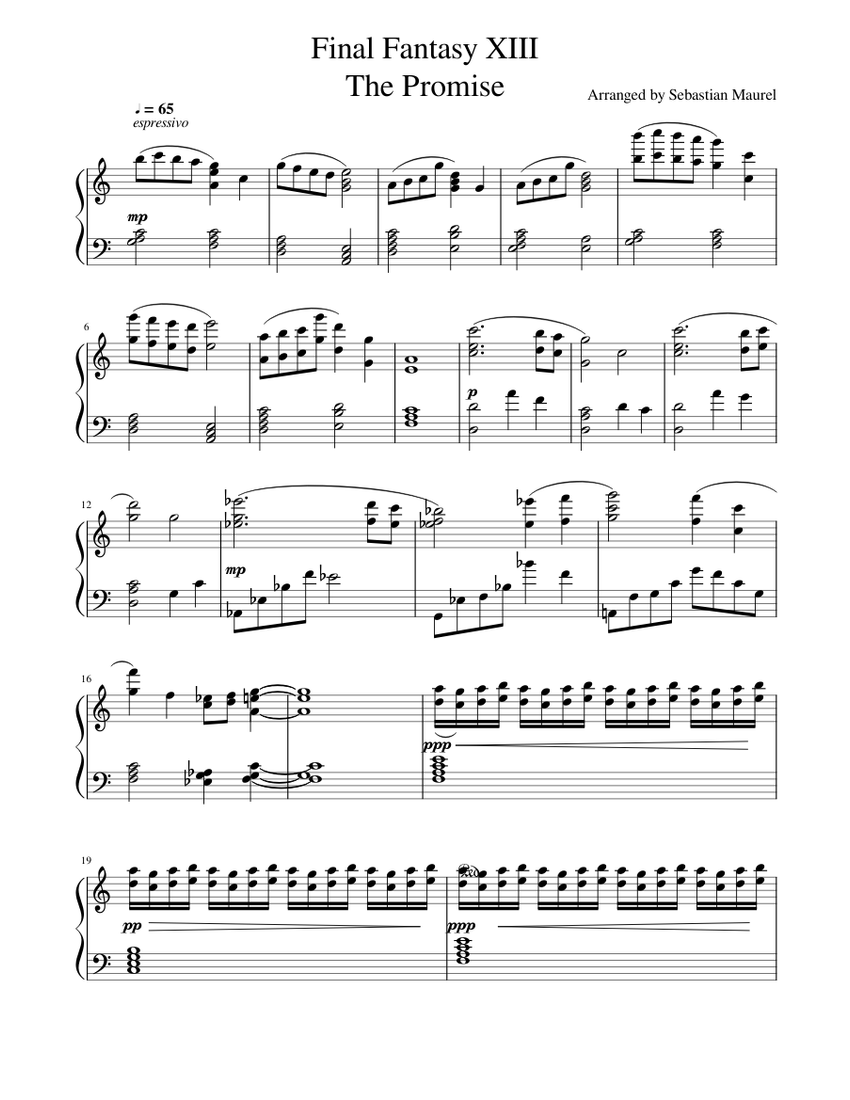 Final Fantasy XIII - The Promise Piano Arrangement Sheet music for Piano (Solo) | Musescore.com