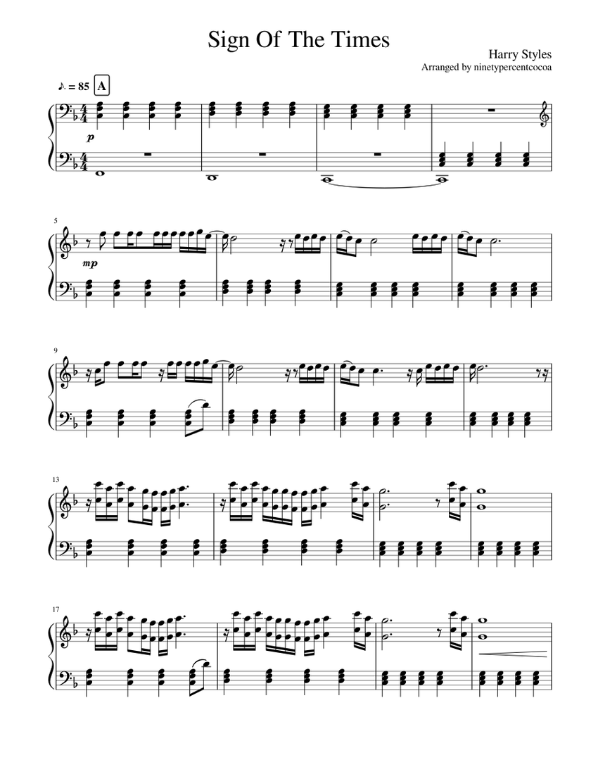 Harry Styles - Sign Of The Times (Piano Solo) Sheet Music for Piano ...