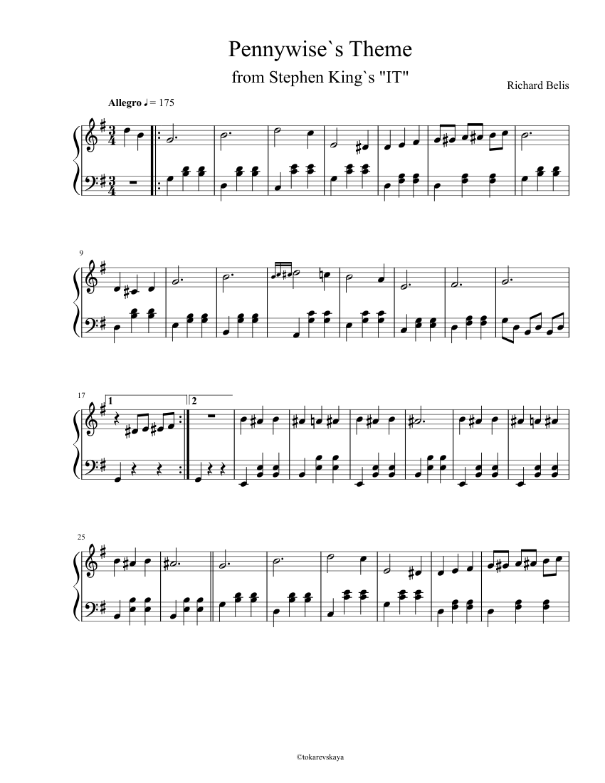 Pennywise`s Theme Sheet music for Piano (Solo) | Musescore.com