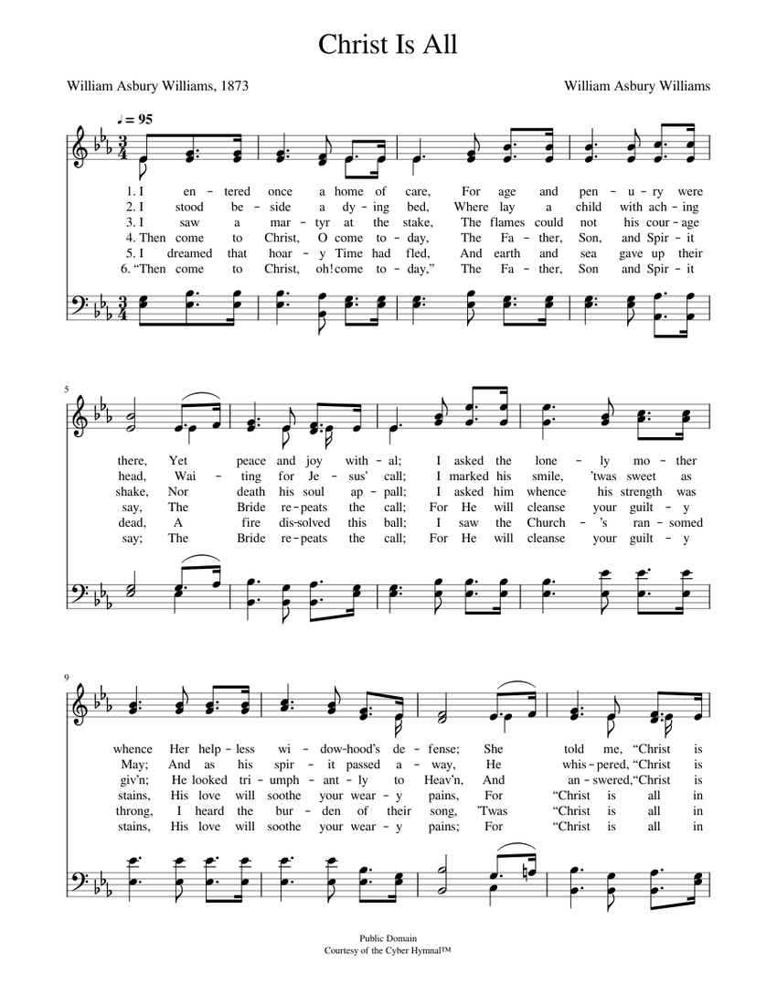 Christ is all - William A. Williams Sheet Music for Piano (Piano Duo ...