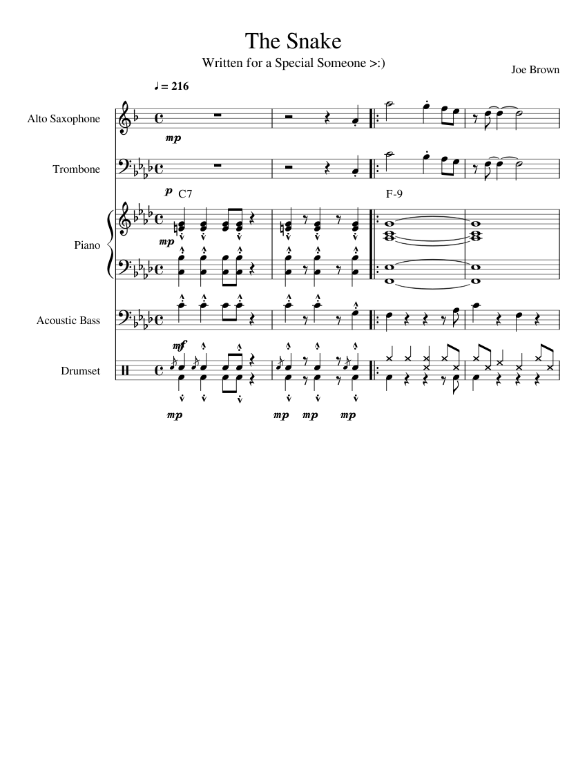 The Snake Sheet music for Piano, Trombone, Saxophone alto, Bass guitar ...
