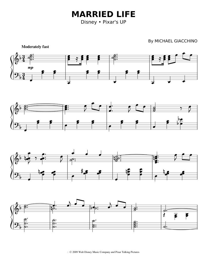 Married Life (The Theme from UP) Sheet Music for Piano (Solo ...