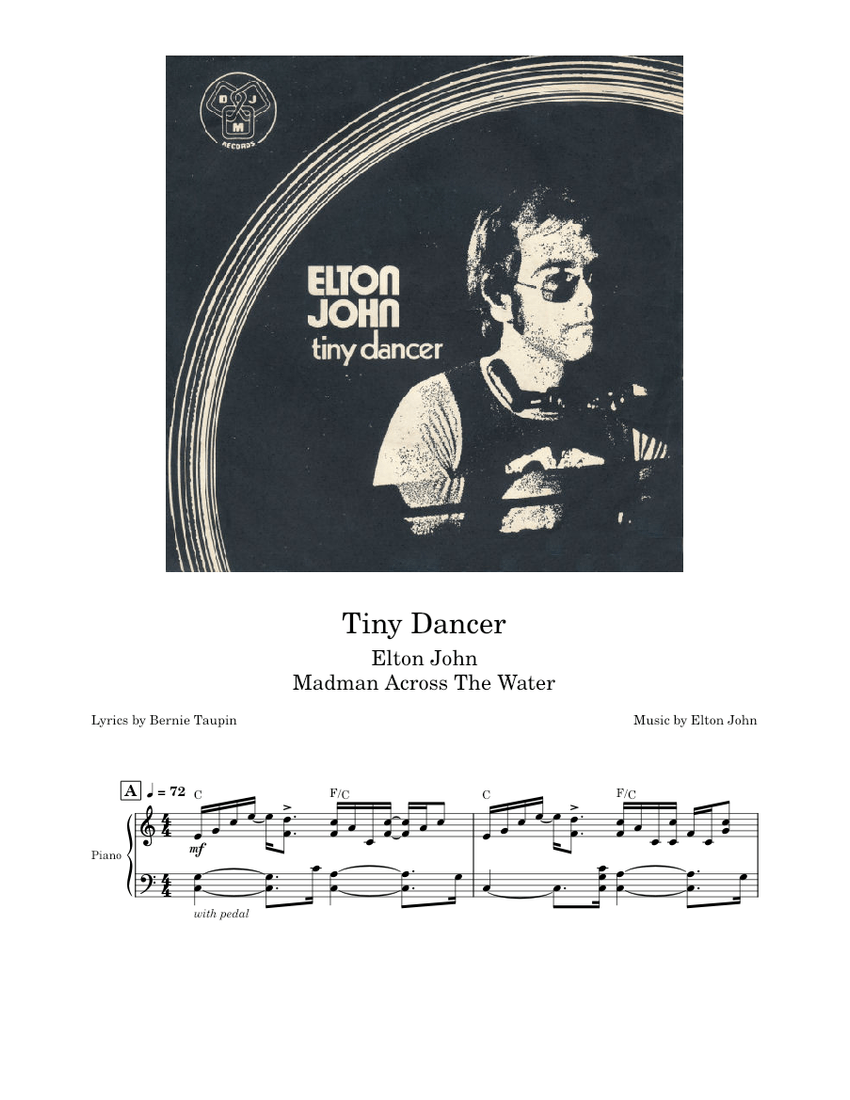 Tiny Dancer – Elton John Sheet Music with Chords for Piano, Vocals ...