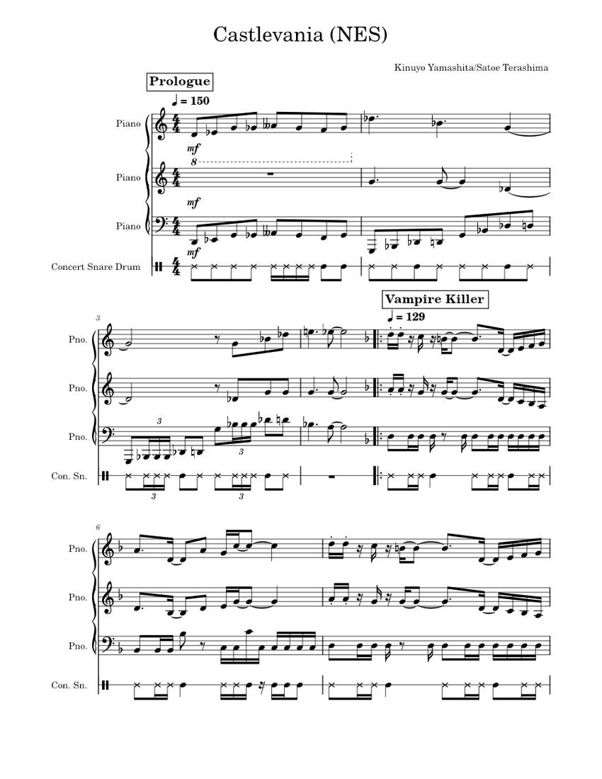 Castlevania (NES) – Kinuyo Yamashita / Satoe Terashima Sheet music for ...